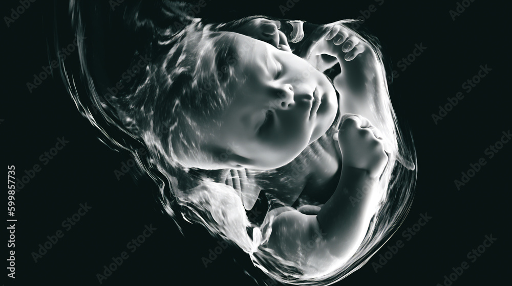 an ultrasound scan of a pregnant woman's womb, with the fetus visible and highlighted Generative ...