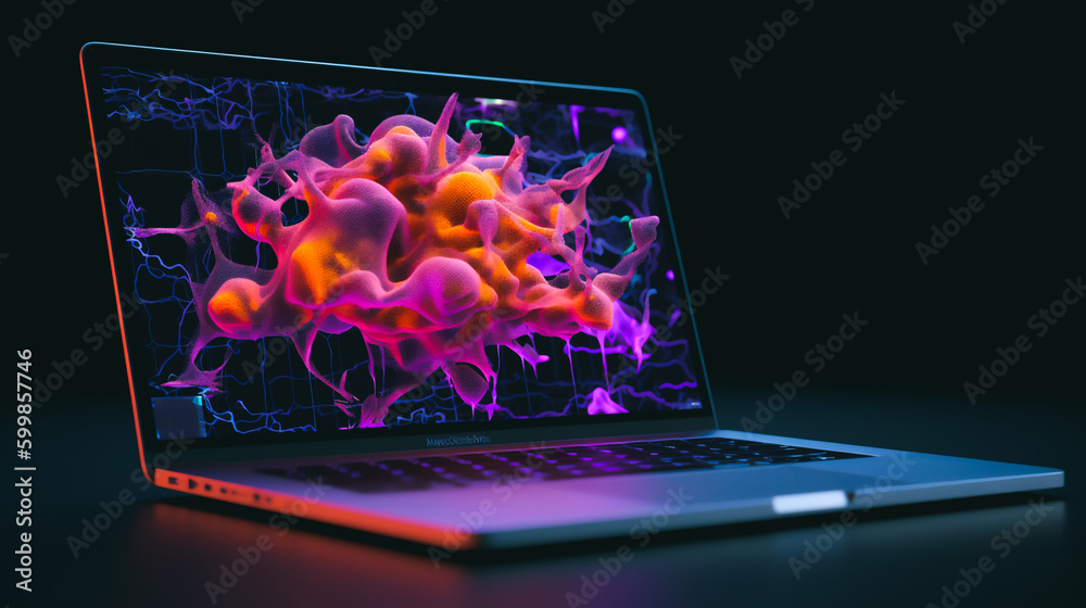 a computer screen displaying a 3D model of a protein structure ...