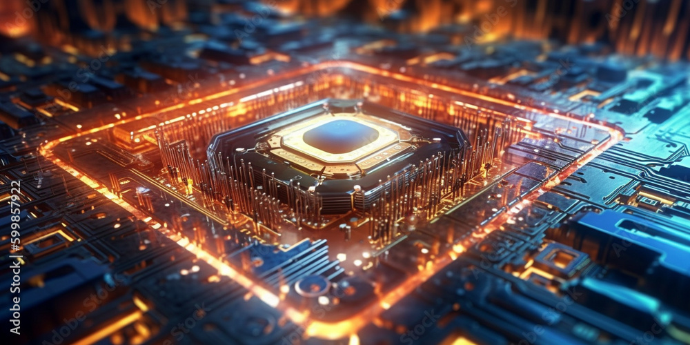 Concept art of artificial intelligence with a circuit board pattern and ...