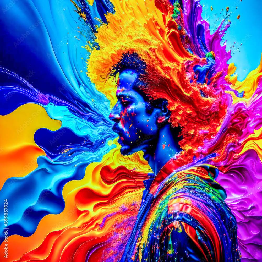 Retro 60's Fantasy person melting in a rainbow of colors. conceptual ...