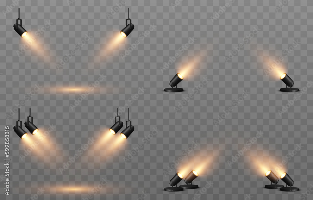Vector set of light source. Light from a spotlight png. Studio, studio ...