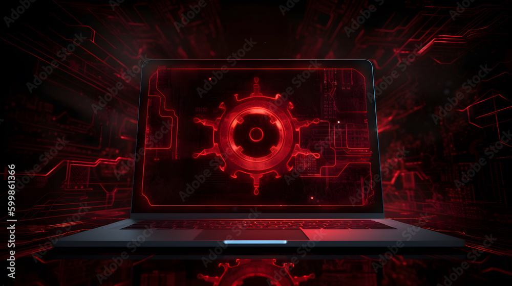 A dark background with a glowing red warning sign, suggesting the ...
