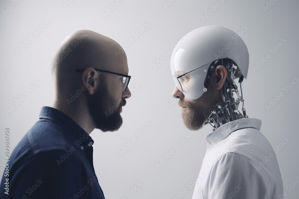 Person looking at a robotic Artificial intelligence version of ...