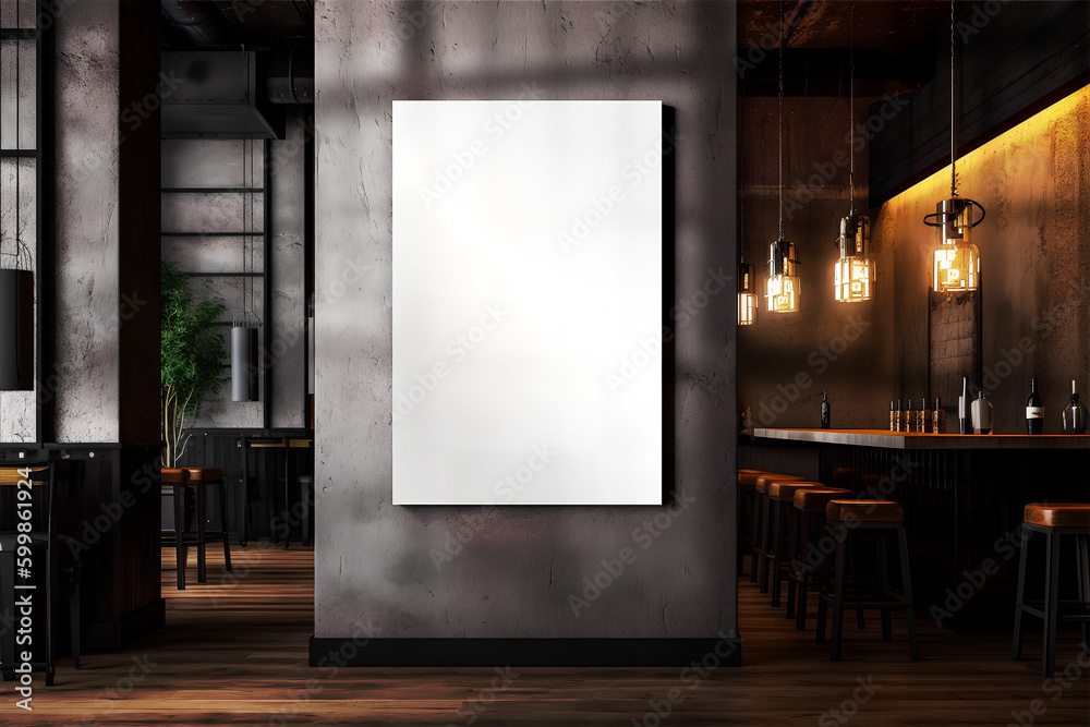 Mockup of vertical empty poster in Loft bar interior Stock Illustration ...