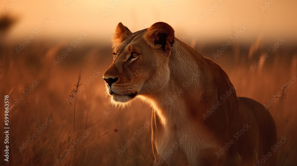 Closeup portrait of Safari female lion at sunset Stock Photo | Adobe Stock