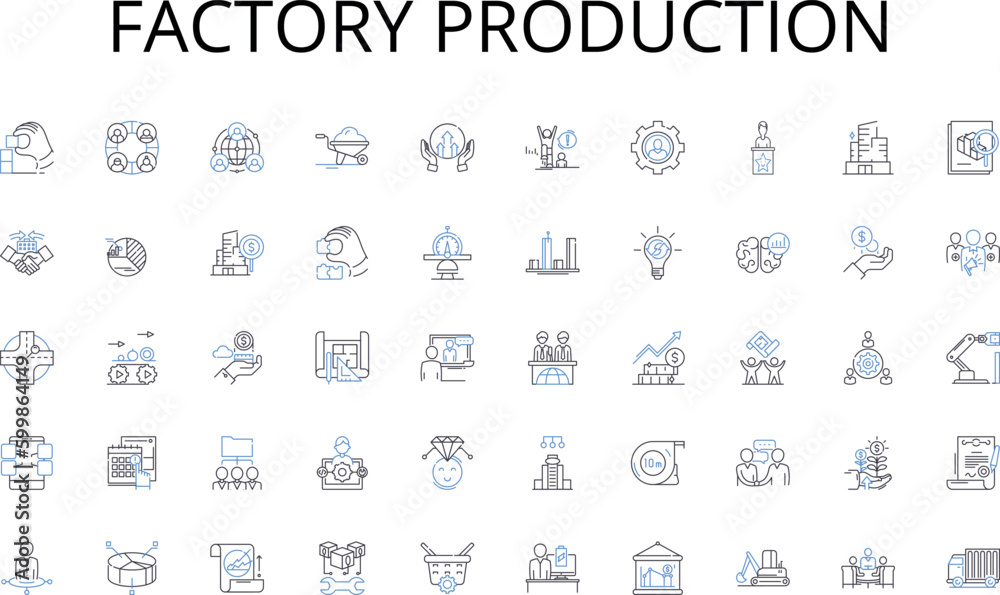 Factory production line icons collection. Analysis, Experimentation ...