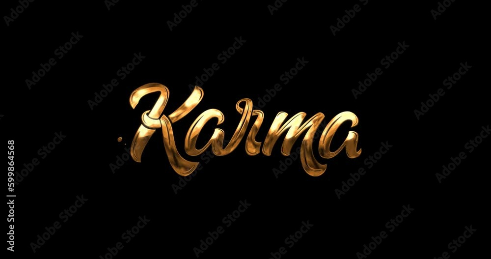 Karma animation text in golden color on the black screen alpha channel ...