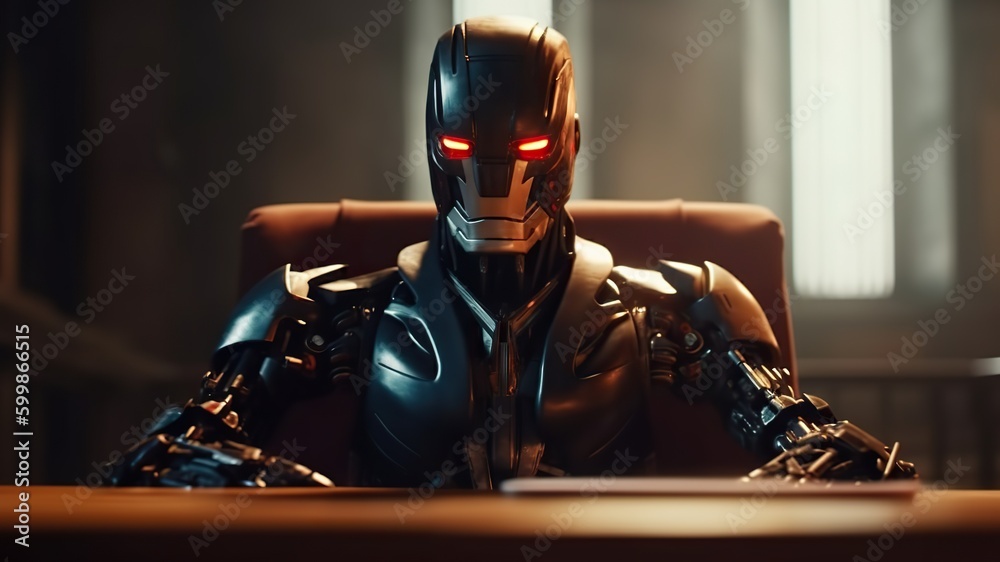 AI judge, futuristic robot replacing human in court, automatic justice ...