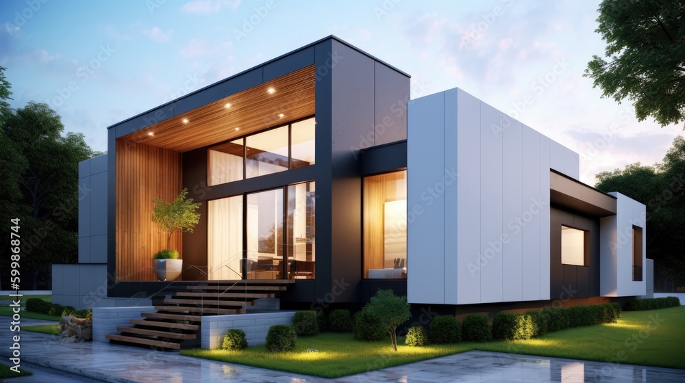 The modular home exterior design of a modern architecture. Generative ...