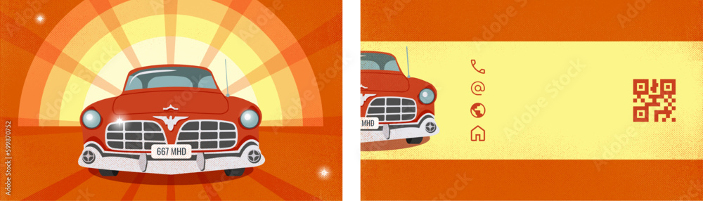 Business card template.Retro classic car logo. Front and back side ...