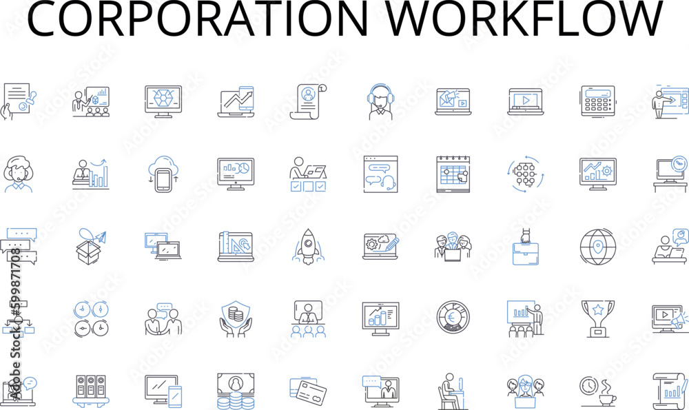 Fototapeta mapa świata dla dzieci Corporation workflow line icons ... Fototapeta mapa świata dla dzieci Corporation workflow line icons ...