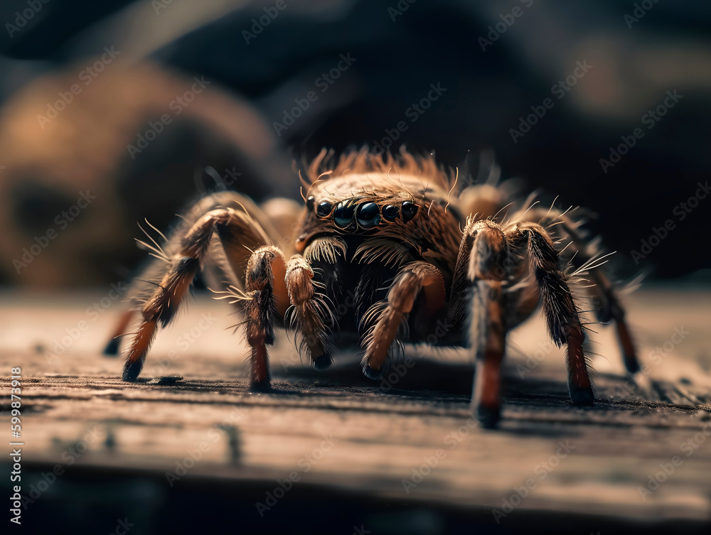 Extreme close-up shows a hairy eight-eyed tarantula, AI generated, AI ...