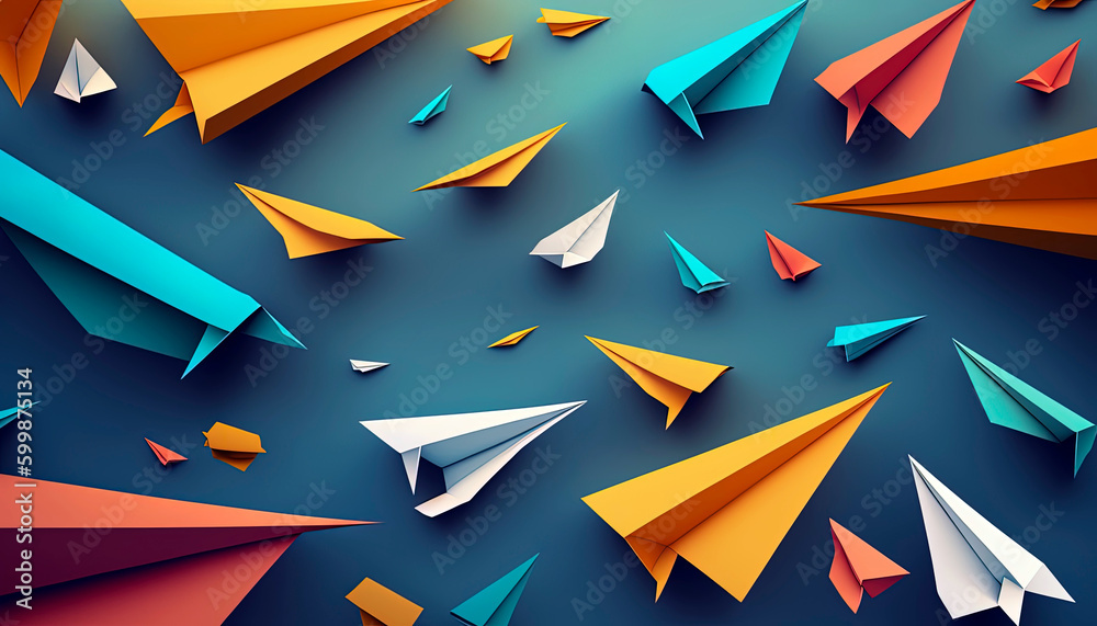 Wallpaper of colorful paper planes over blue background. Cute ...
