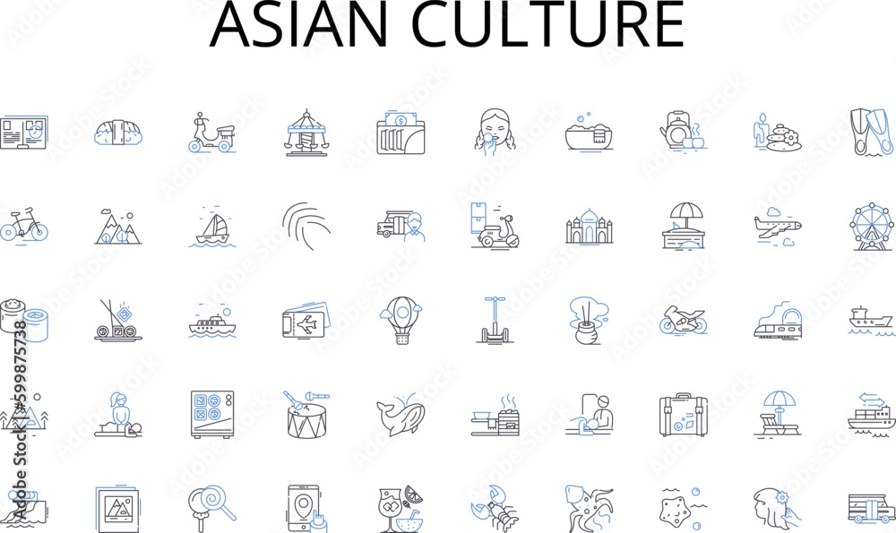 Asian culture line icons collection. Music, Movies, Television, Gaming ...