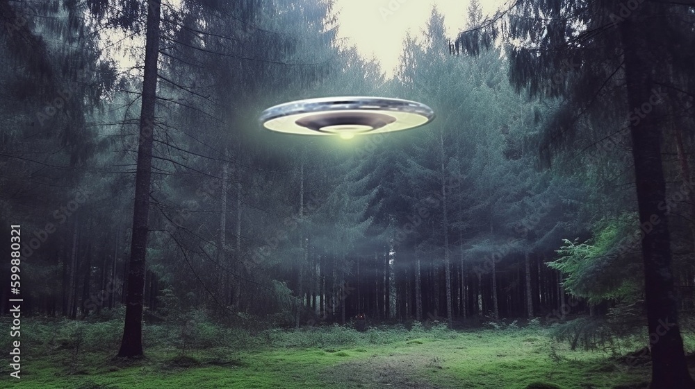 UFO arrives on Earth and lands in a woodland, The Generative AI Stock ...