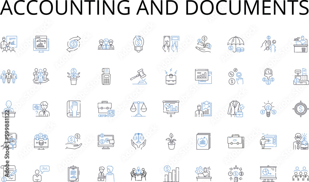 Accounting and documents line icons collection. Synergy, Teamwork ...