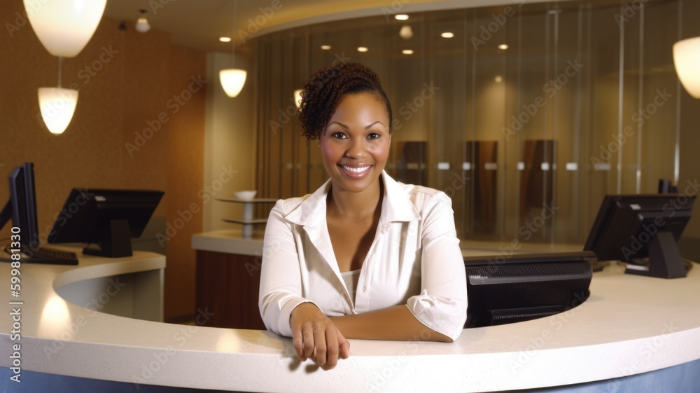 Receptionist Female African-American Young Adult Answering phone and ...