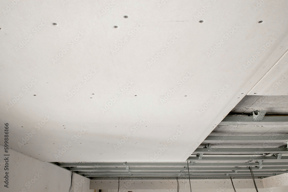 Suspended ceiling structure, for installation of plasterboard Stock ...