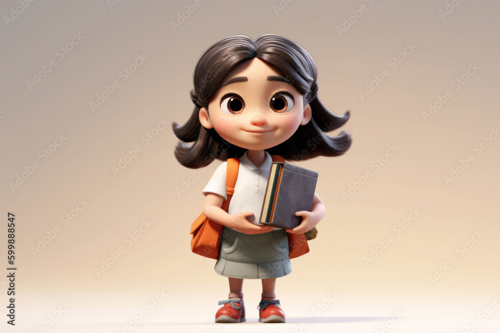 Adorable Asian Child Girl, Smile, Holding an Educational Book, Ready ...