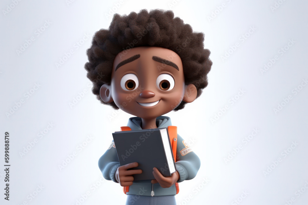 African American child, holding an educational book, ready for school ...