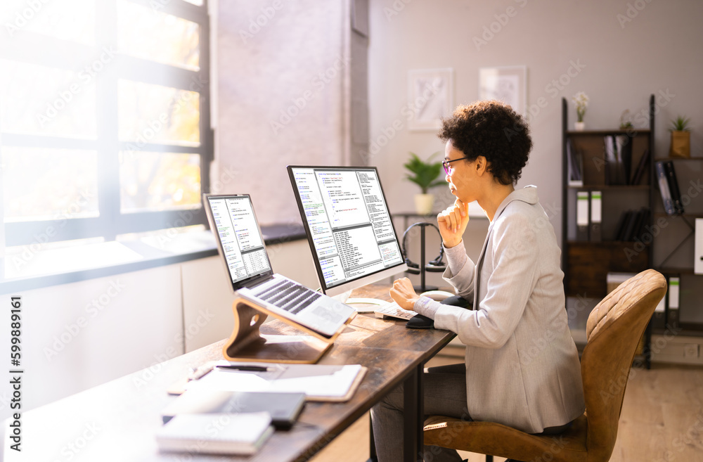 African American Woman Programmer. Girl Coding Stock Photo | Adobe Stock