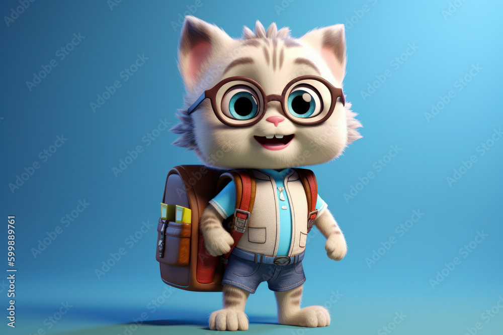 Kitten Ready for School - An adorable humanoid cat wearing glasses and ...