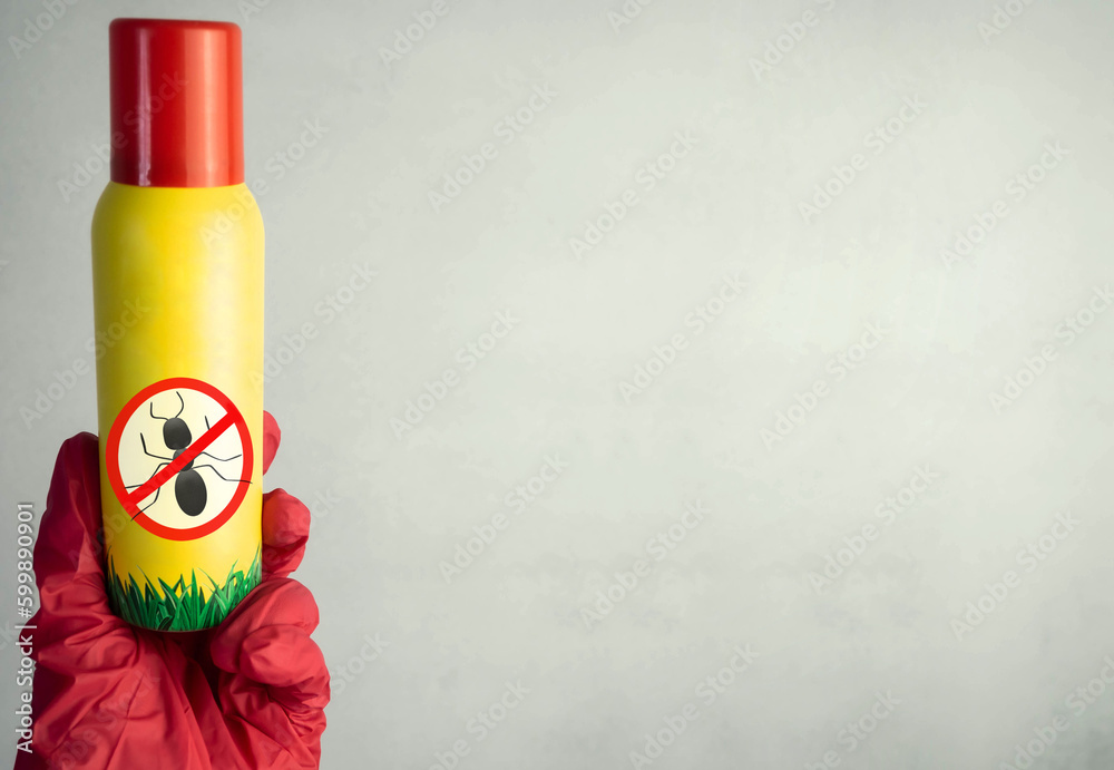 Spray against ants and insects. In the hand is an insecticide. Ant icon ...