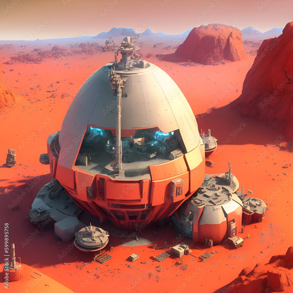 Mars base. Terrestrial Mars colony, conquest of planet Mars. Generative ...