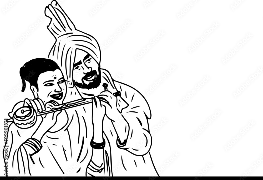 Vetor de Bringing the music to life: Sketch drawing of Punjabi male and ...