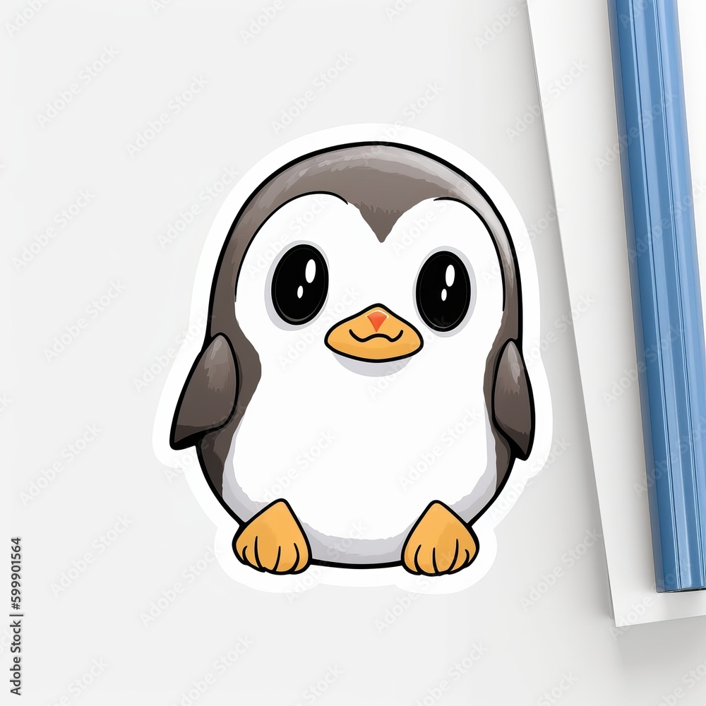 A cute chibi Penguin sticker with a white background, radiating adorable and lovable vibes. The ...