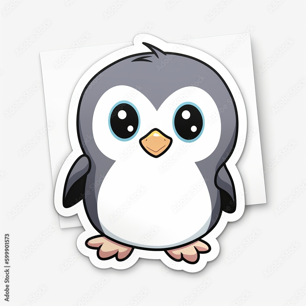 A cute chibi Penguin sticker with a white background, radiating ...