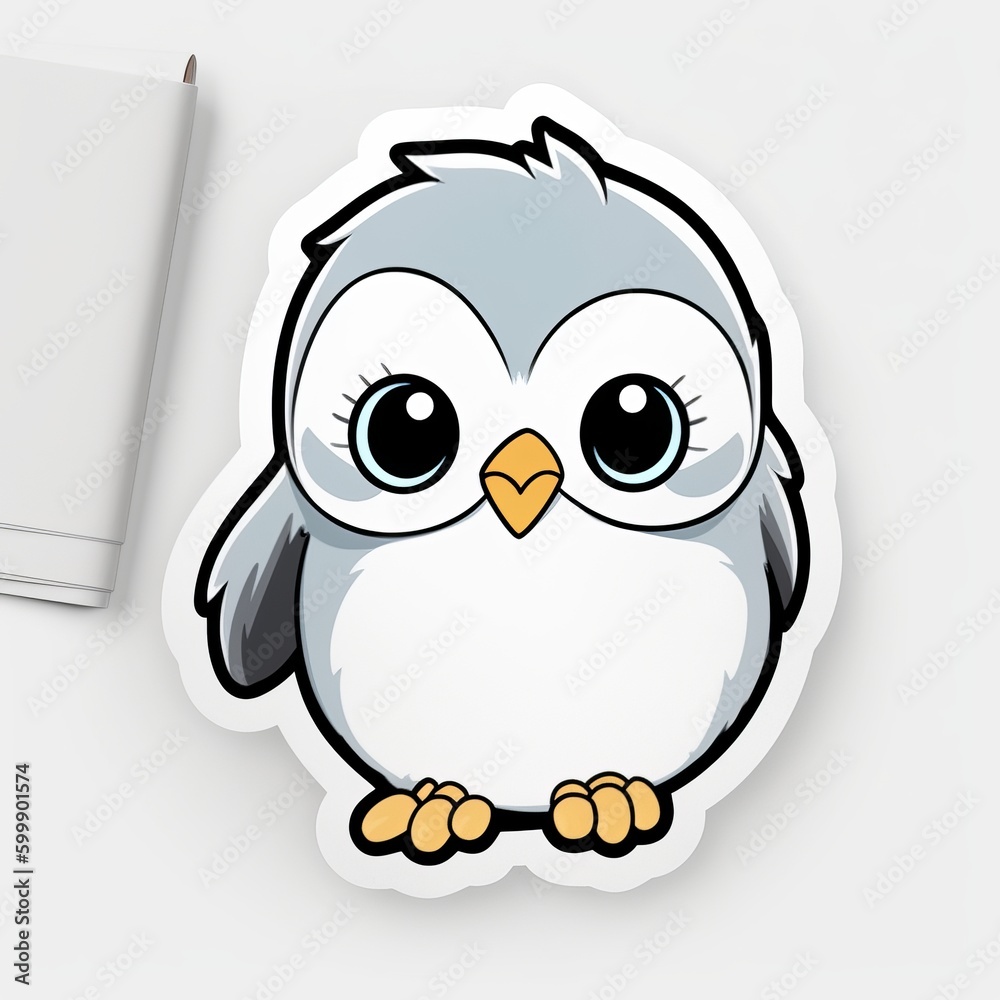 A cute chibi Penguin sticker with a white background, radiating ...