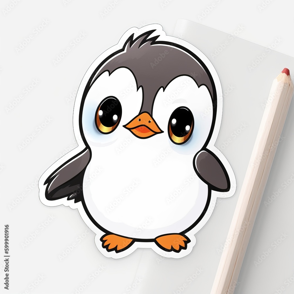 A cute chibi Penguin sticker with a white background, radiating ...