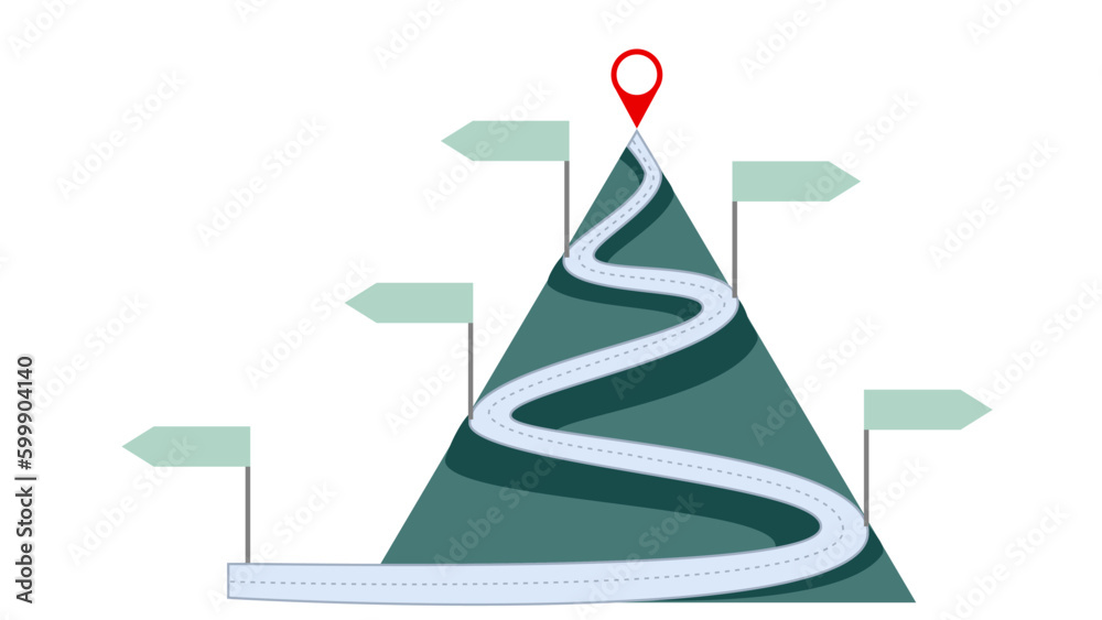 Blank company milestones timeline or roadmap infographic template as vector. Road upto top of ...