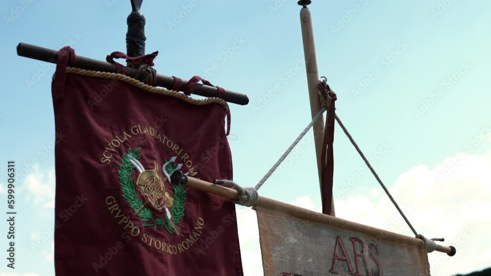 Historical flags of ancient Roman legionaries and gladiators with ...