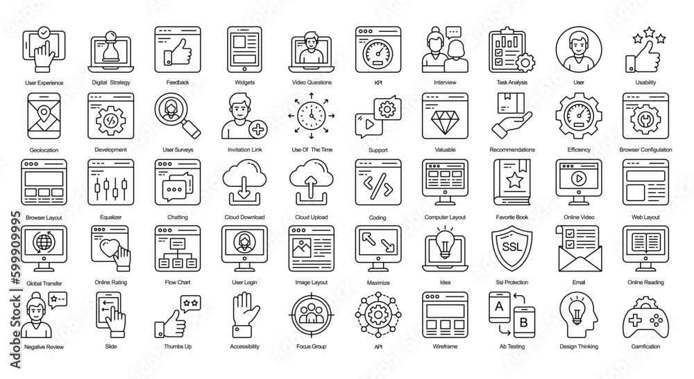 User Experience Thin Line Iconset Design Thinking Outline Icon Bundle ...