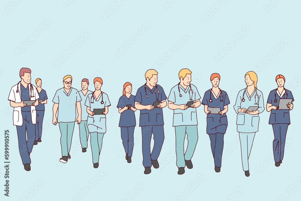 line drawing of a group of expert doctors smart, confident, hand drawn ...