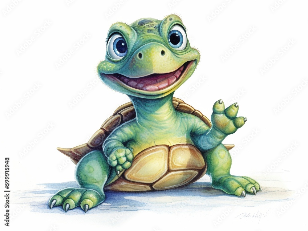 Dibujo infantil de una tortuga feliz Stock Illustration | Adobe Stock