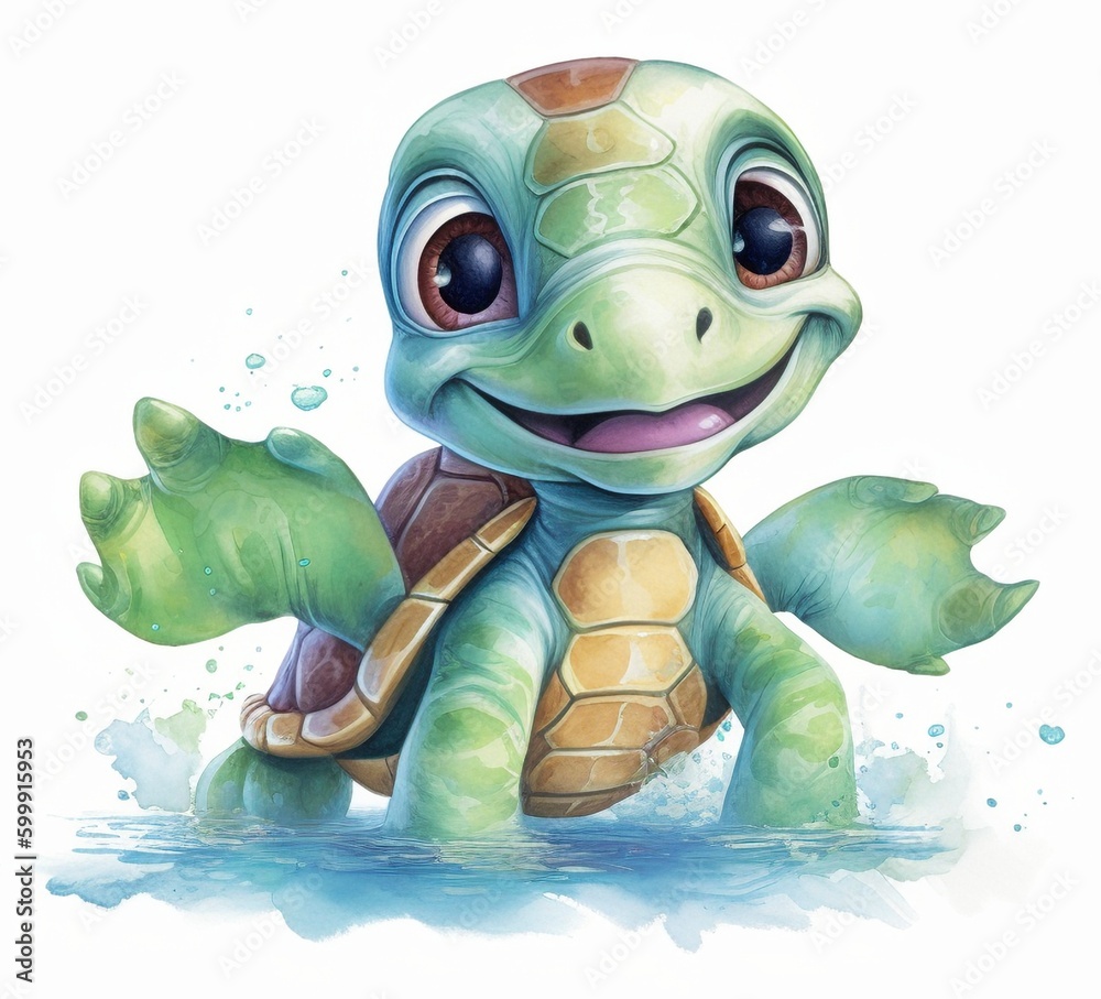 Dibujo infantil de una tortuga feliz Stock Illustration | Adobe Stock