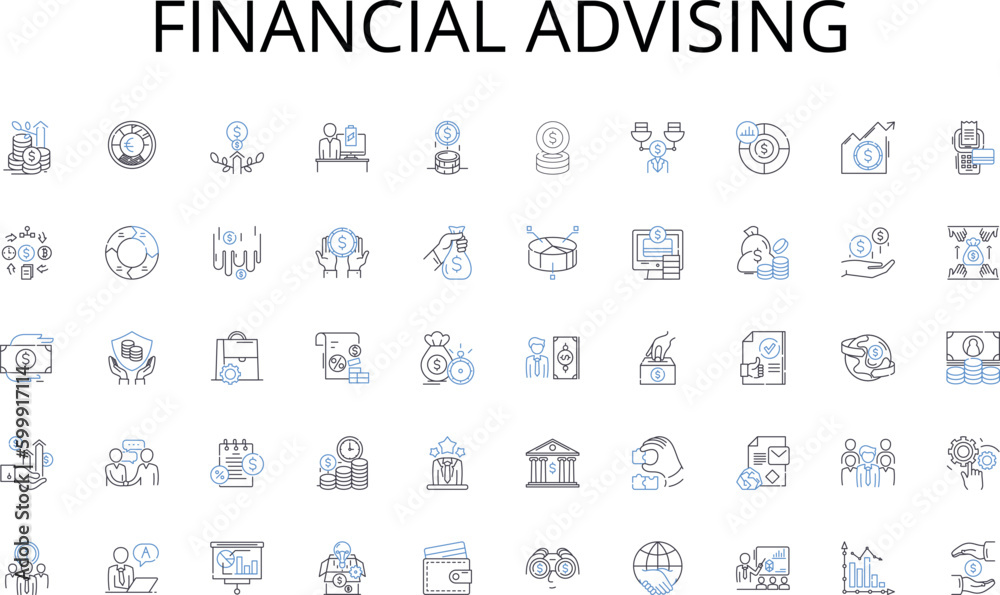 Financial advising line icons collection. Template, Form, Report, Memo ...