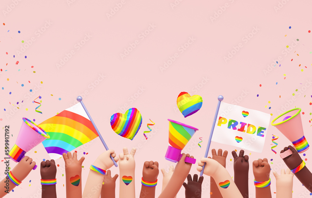 Illustrazione Stock Pride festive banner background with multi ethnic ...