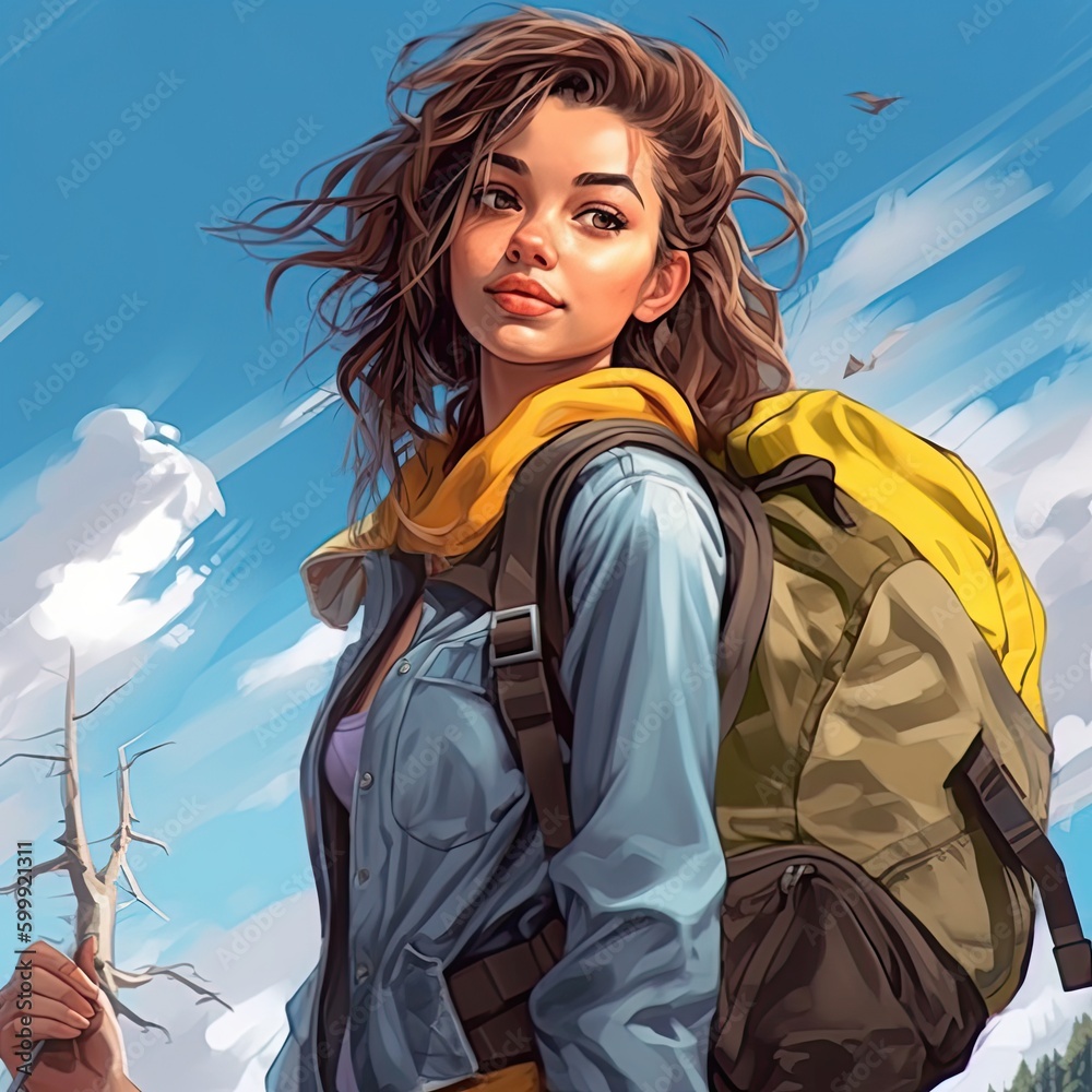 Illustration of a girl backpacker and abstract art, created as a ...