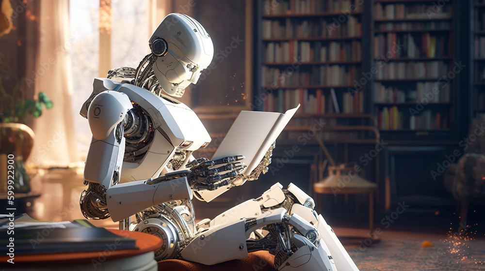 AI robot reading book, AI robot learning Stock Illustration | Adobe Stock