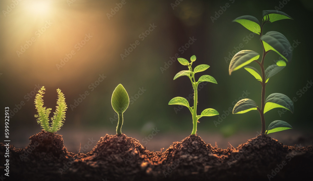 Young plants growth evolution from seed to sapling, life of a seed to ...