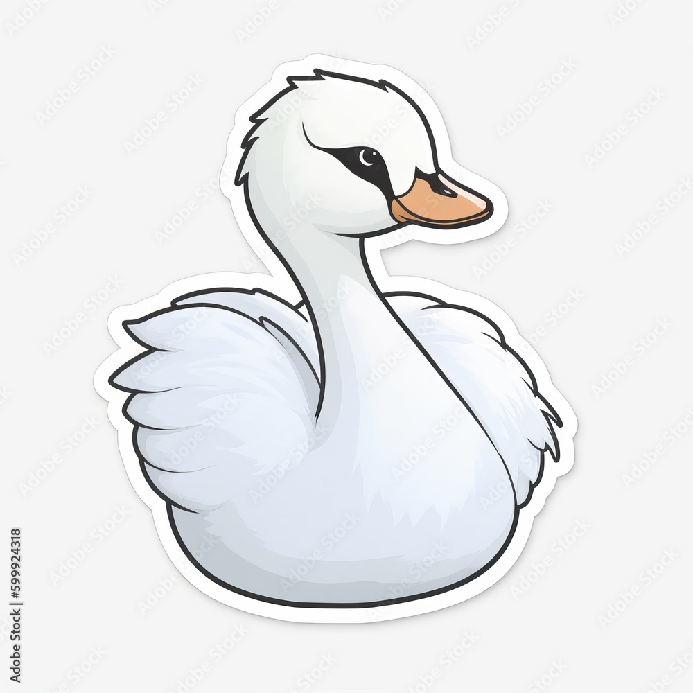 A cute chibi Mute Swan sticker with a white background, radiating ...