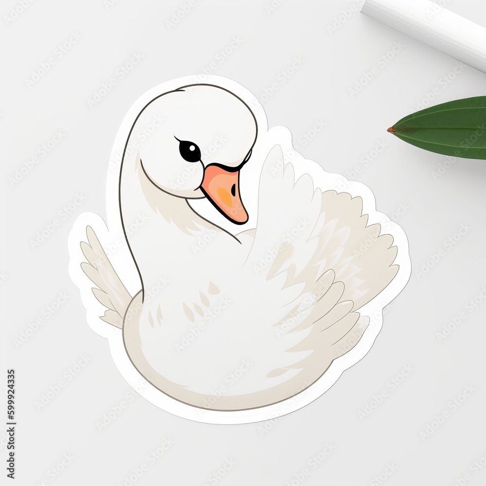 Illustrazione Stock A cute chibi Mute Swan sticker with a white ...