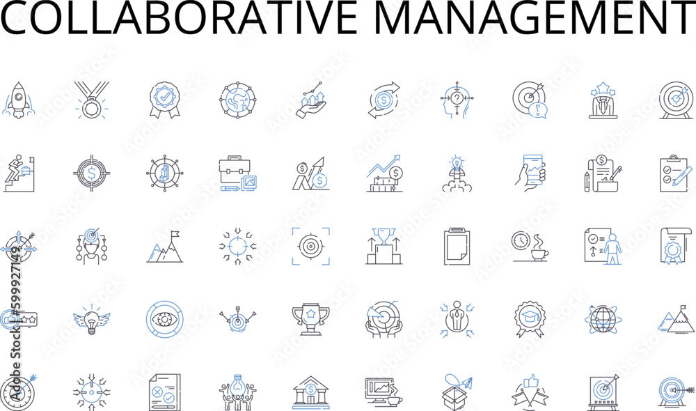 Collaborative management line icons collection. Vision, Goals ...