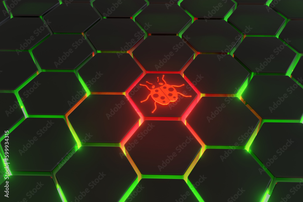 Wooden lady bug on a hexagonal cell highlighted in red. Illustration of ... Wooden lady bug on a hexagonal cell highlighted in red. Illustration of ...