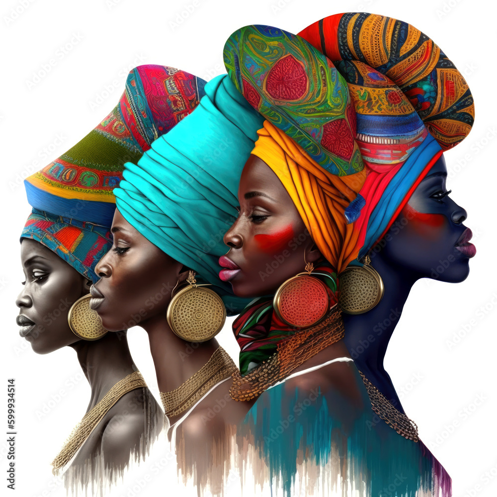 Vibrant Side Profile: Four African Women in Colorful Traditional Attire ...