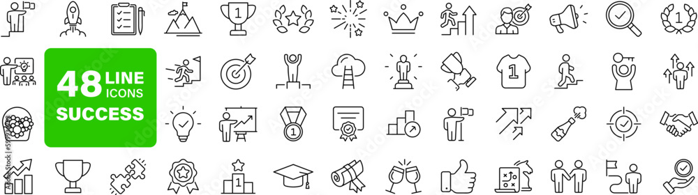 Success set of web icons in line style. Goals and Target icons for web ...